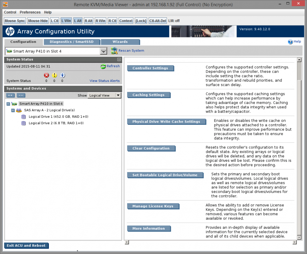 Настройка RAID-контроллера HP Smart Array P410