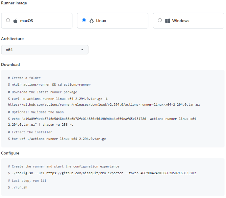 Установка GitHub runner - blog.bissquit.com